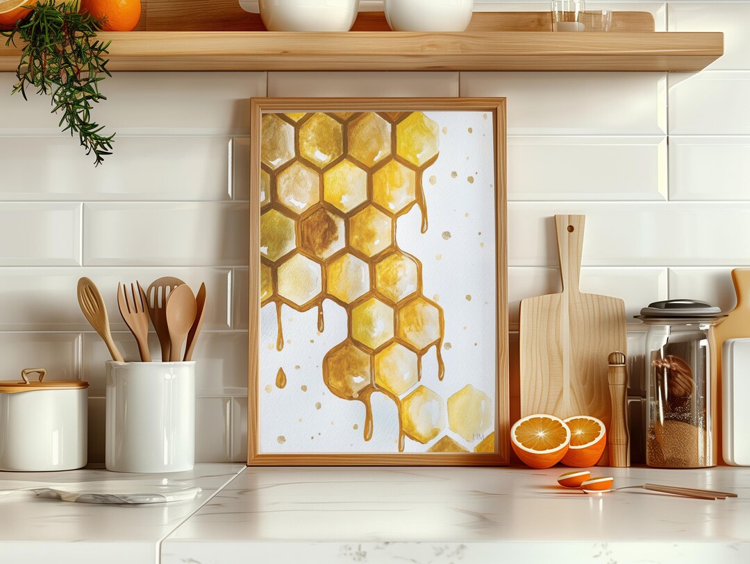 Honey Comb Watercolor Print - Etsy