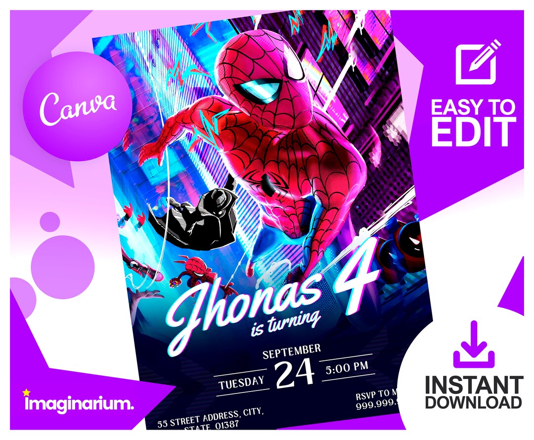 Spiderman Birthday Invitation, Spider Verse Birthday Invitation ...