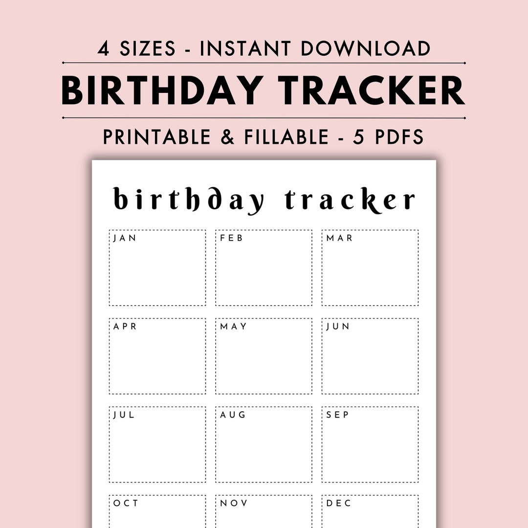 Birthday Tracker Printable Birthday List Fillable Birthday Calendar for ...