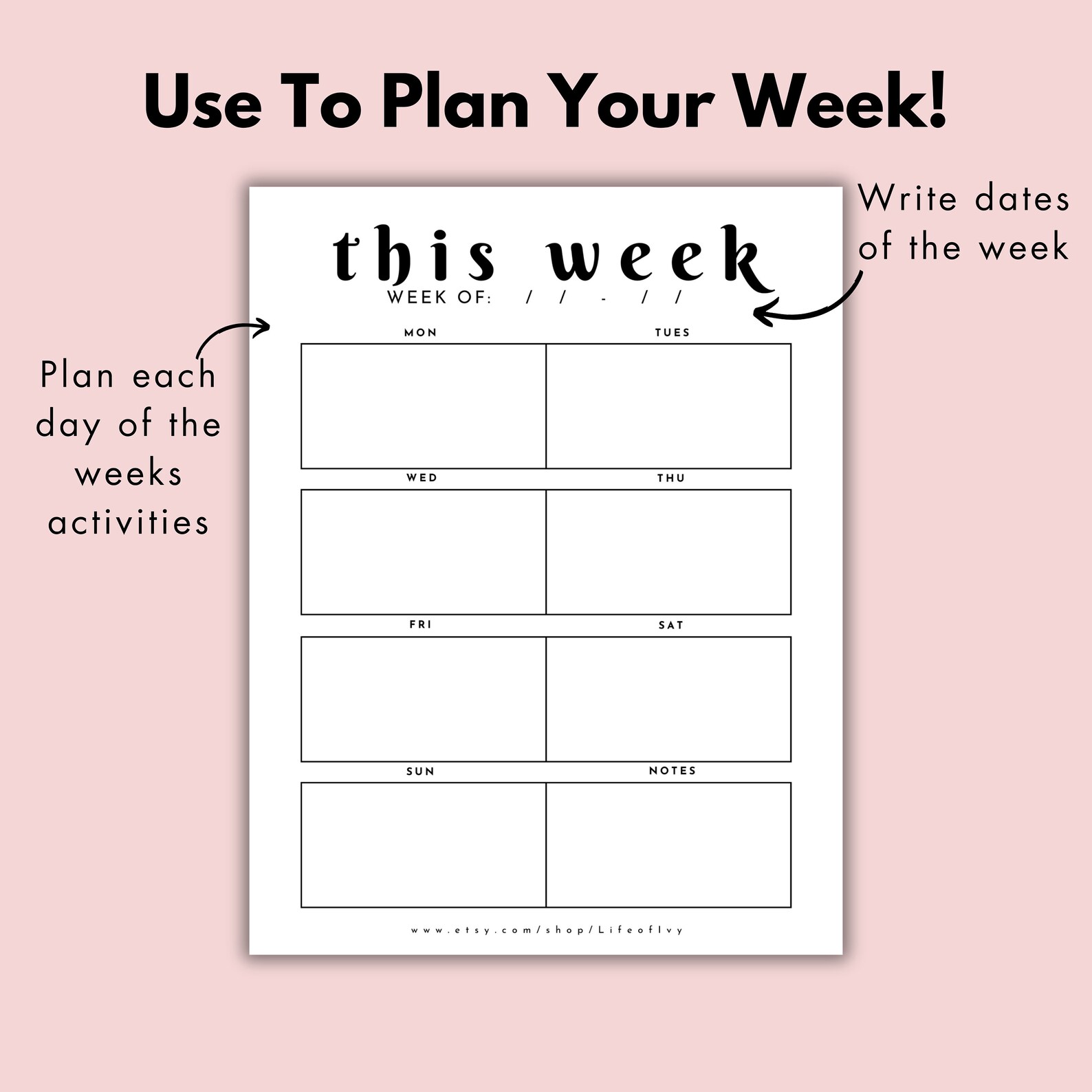 Weekly Planner Printable Weekly Checklist Digital Planner for ...