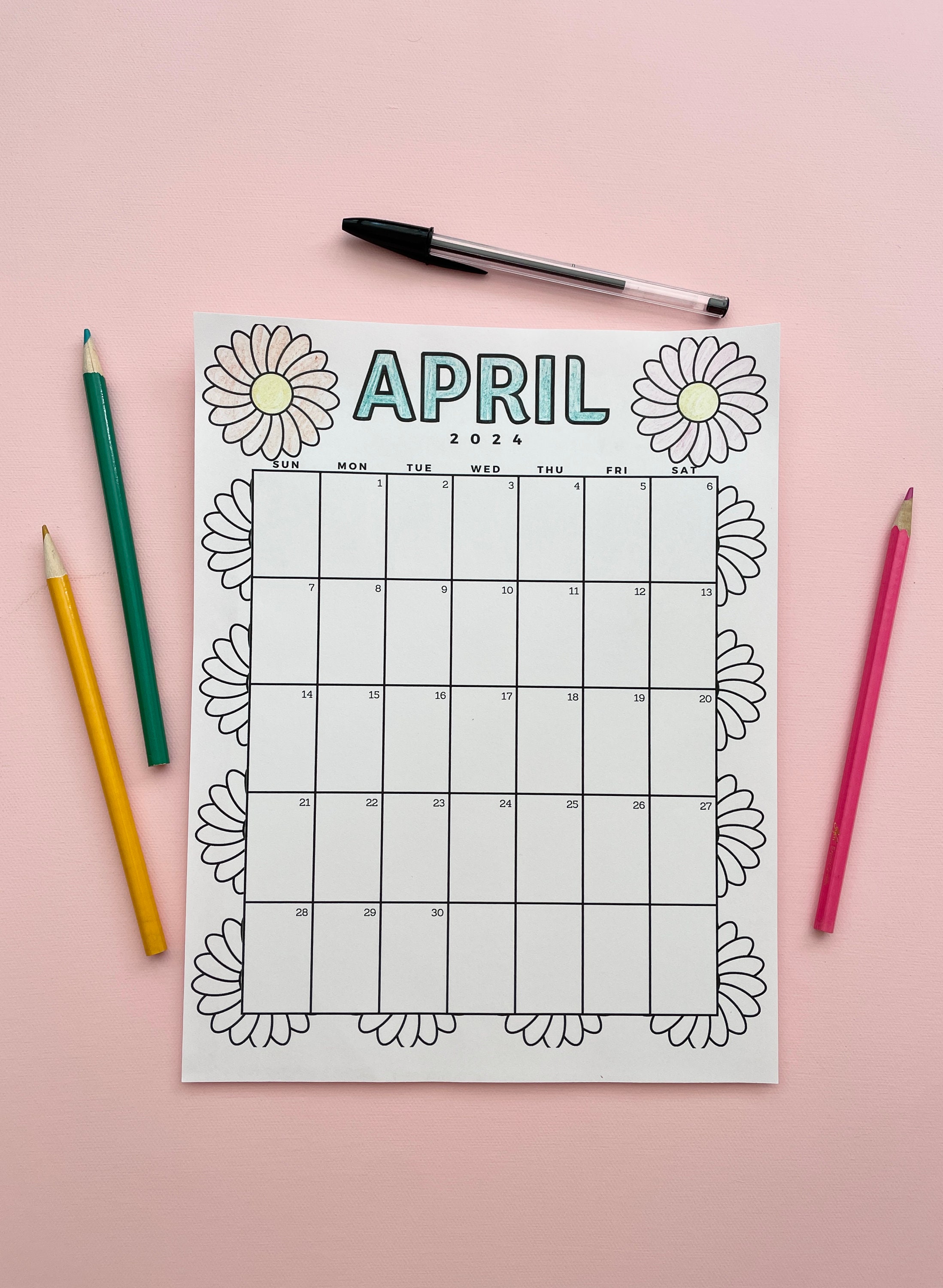 Floral Coloring Page Calendar 2024 Printable Coloring Calendar Digital ...