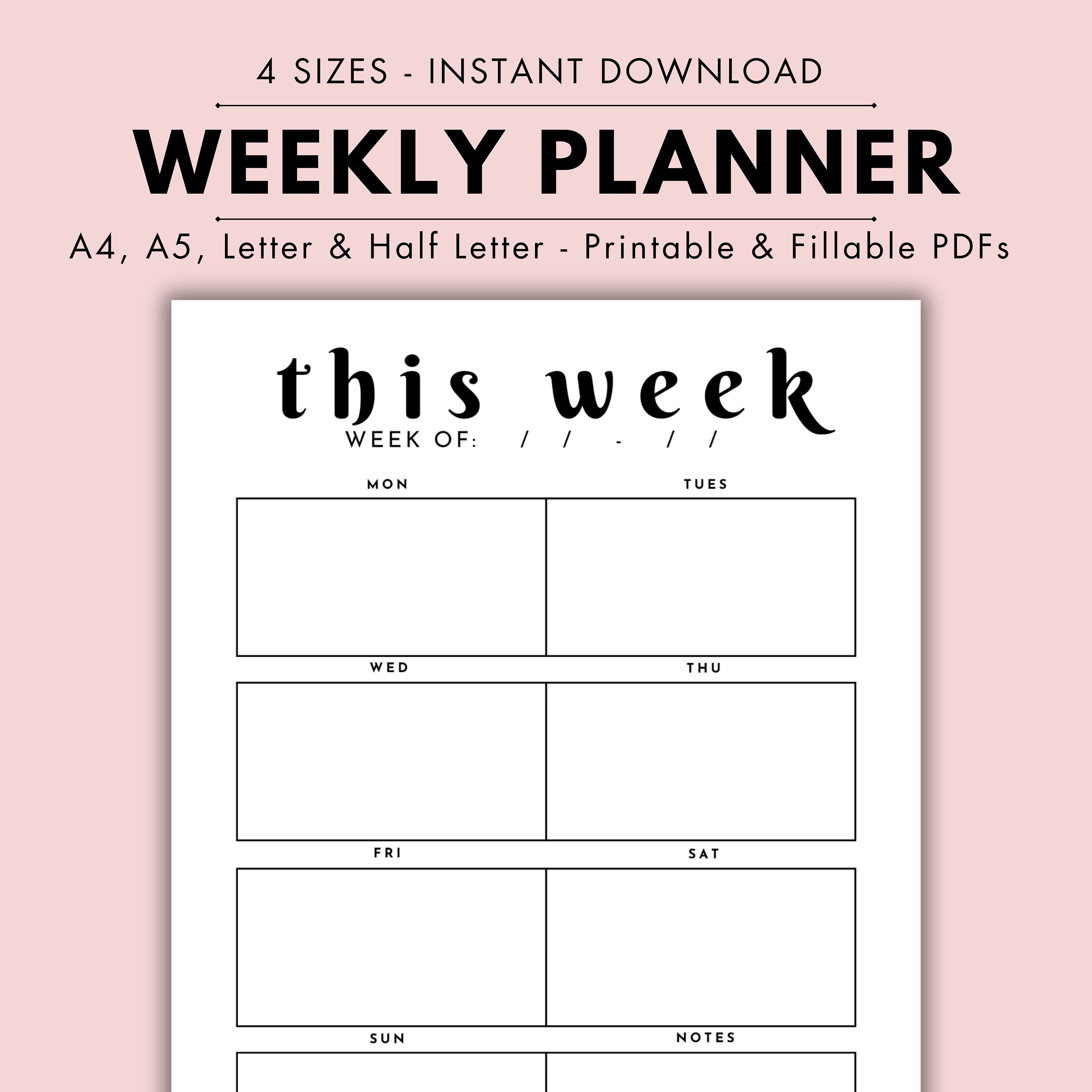 Weekly Planner Printable Weekly Checklist Digital Planner for ...