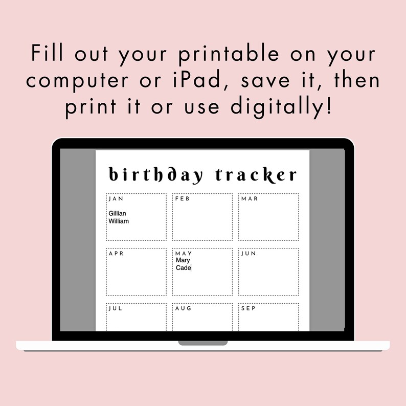 Birthday Tracker Printable Birthday List Fillable Birthday Calendar for ...