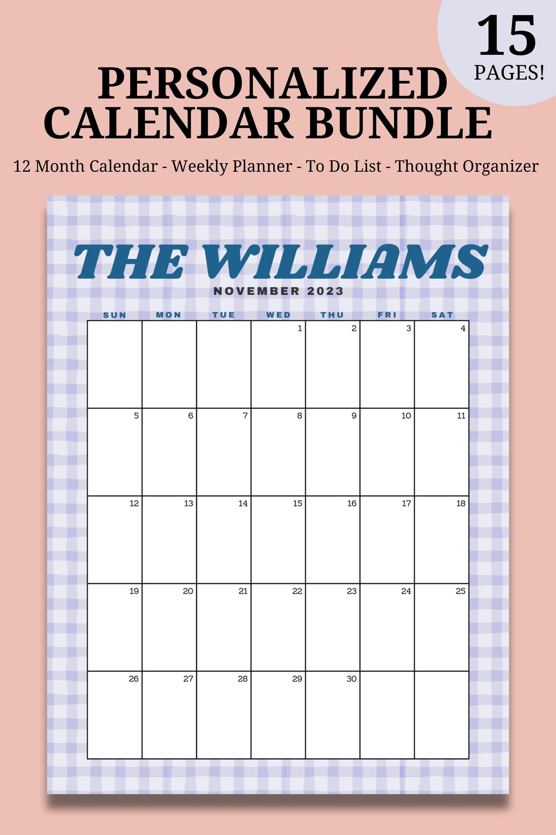 Personalized Calendar Bundle Printable Monthly Calendar Purple - Etsy