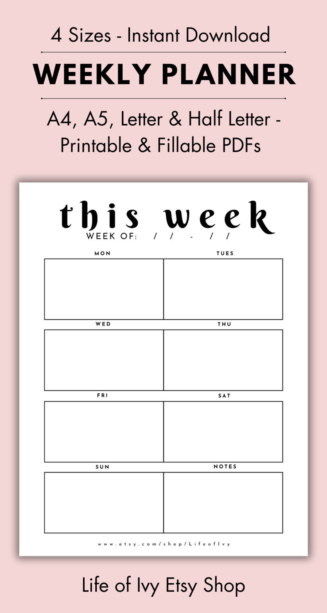 Weekly Planner Printable Weekly Checklist Digital Planner for ...
