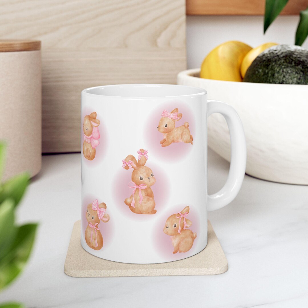 Rabbit Mug Cup, Floral Bunny Mug, Animal Tea Cup,rabbit Lover Gift ...
