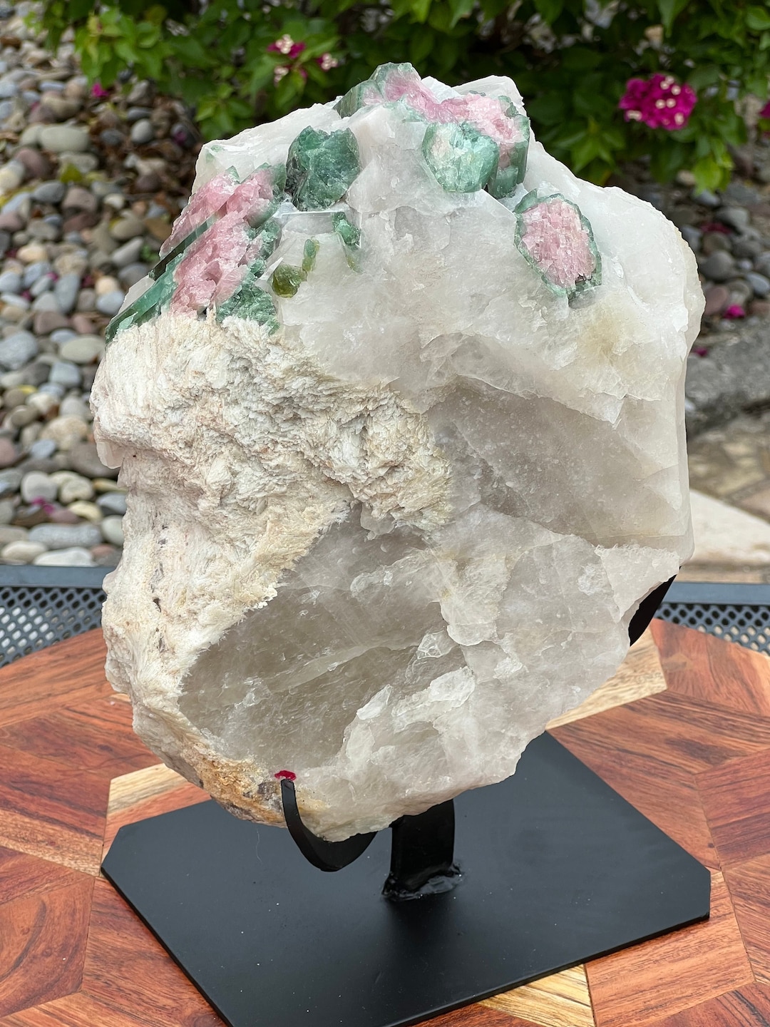 XL Watermelon Tourmaline on Quartz With Stand, Brazil Mineral Specimen ...