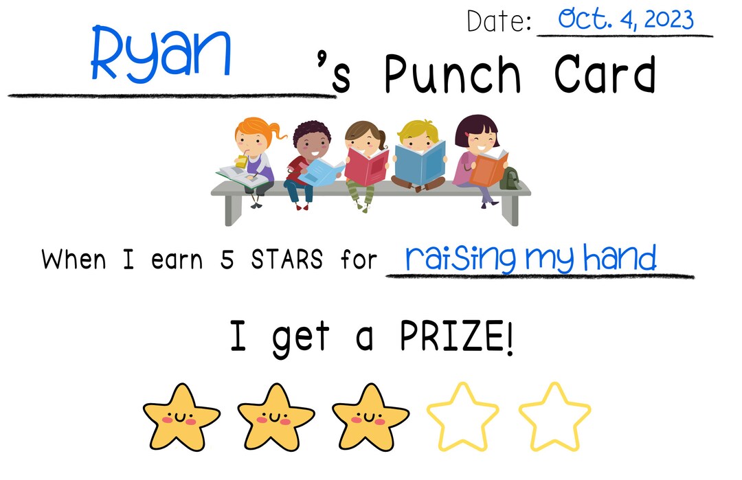 Behavior Tracker, Punch Card, 5 Stars, Half Page, Download & Print - Etsy
