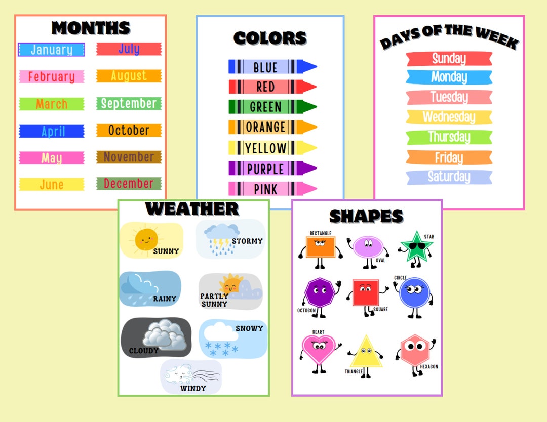 Printable Bundle: Months/days/weather/shapes Classroom Posters - Etsy