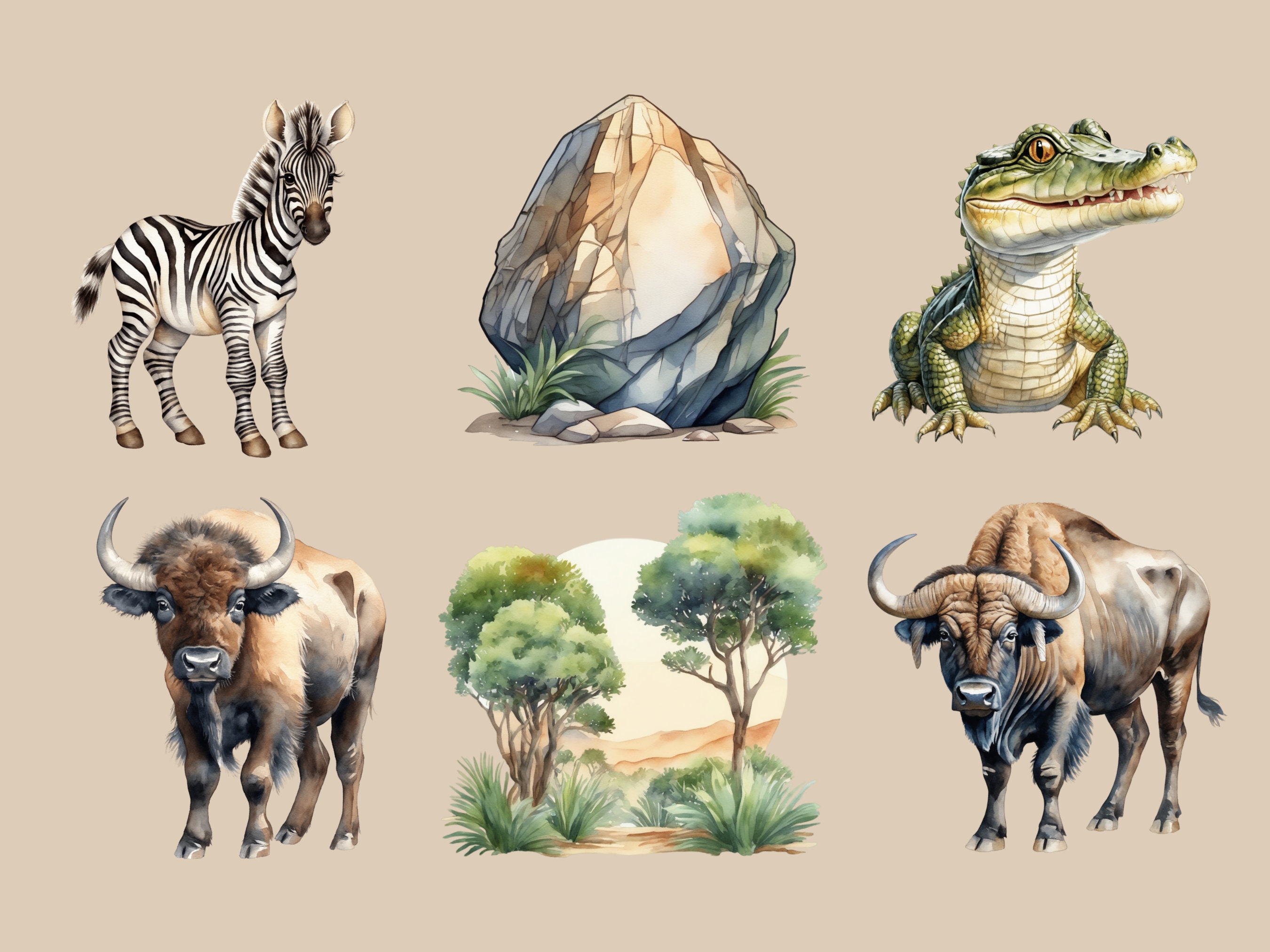 Watercolor Safari Animals Clipart Bundle L Savannah Clipart L - Etsy