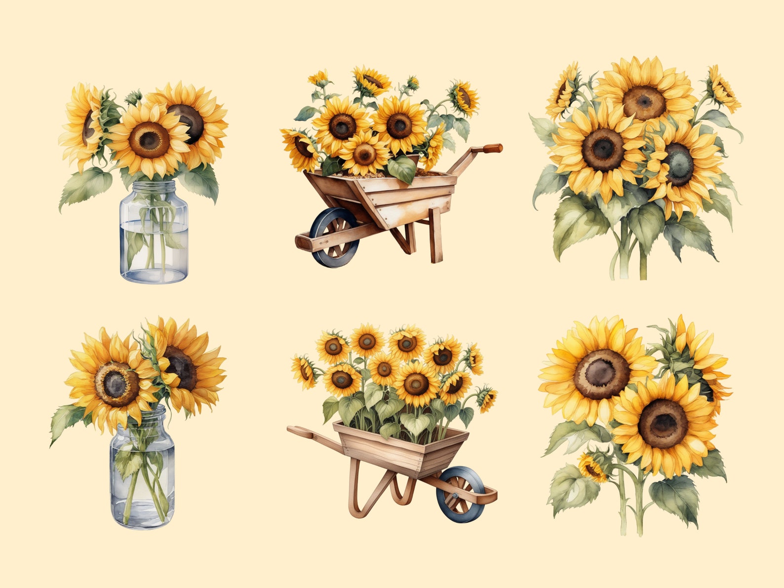 Watercolor Cottagecore Clipart Bundle Watercolor Sunflowers - Etsy