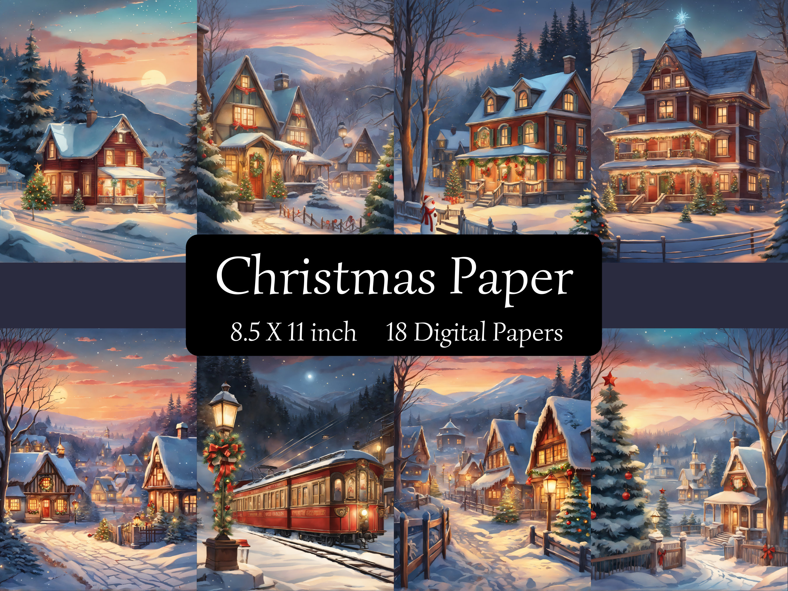 Christmas Scene Printable Papers, Christmas Ephemera, Christmas Village ...