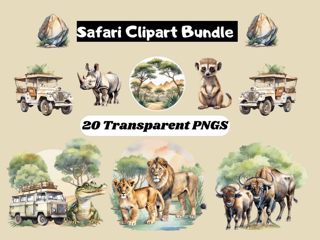 Watercolor Safari Animals Clipart Bundle L Savannah Clipart L Safari ...