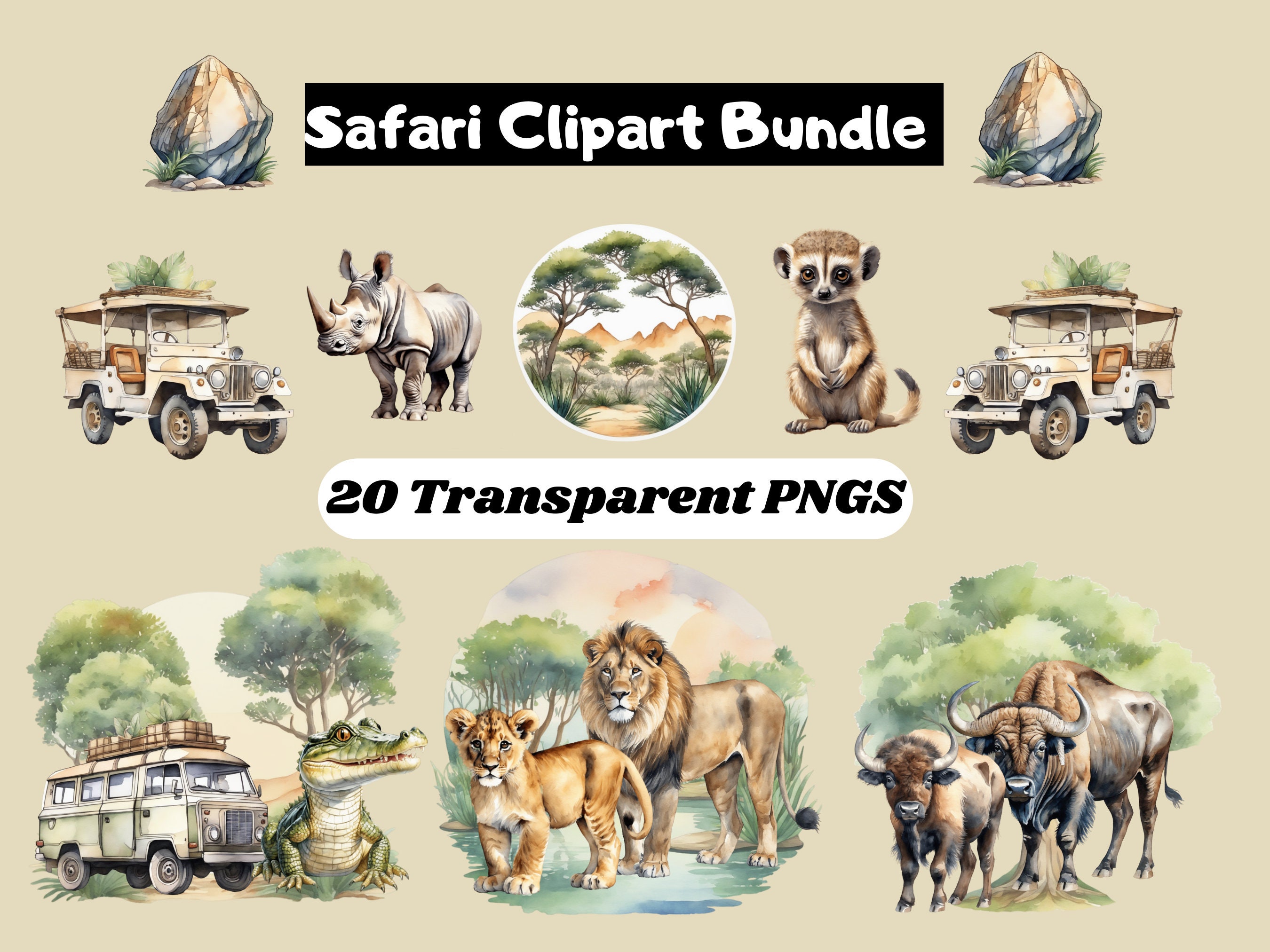 Watercolor Safari Animals Clipart Bundle L Savannah Clipart L - Etsy