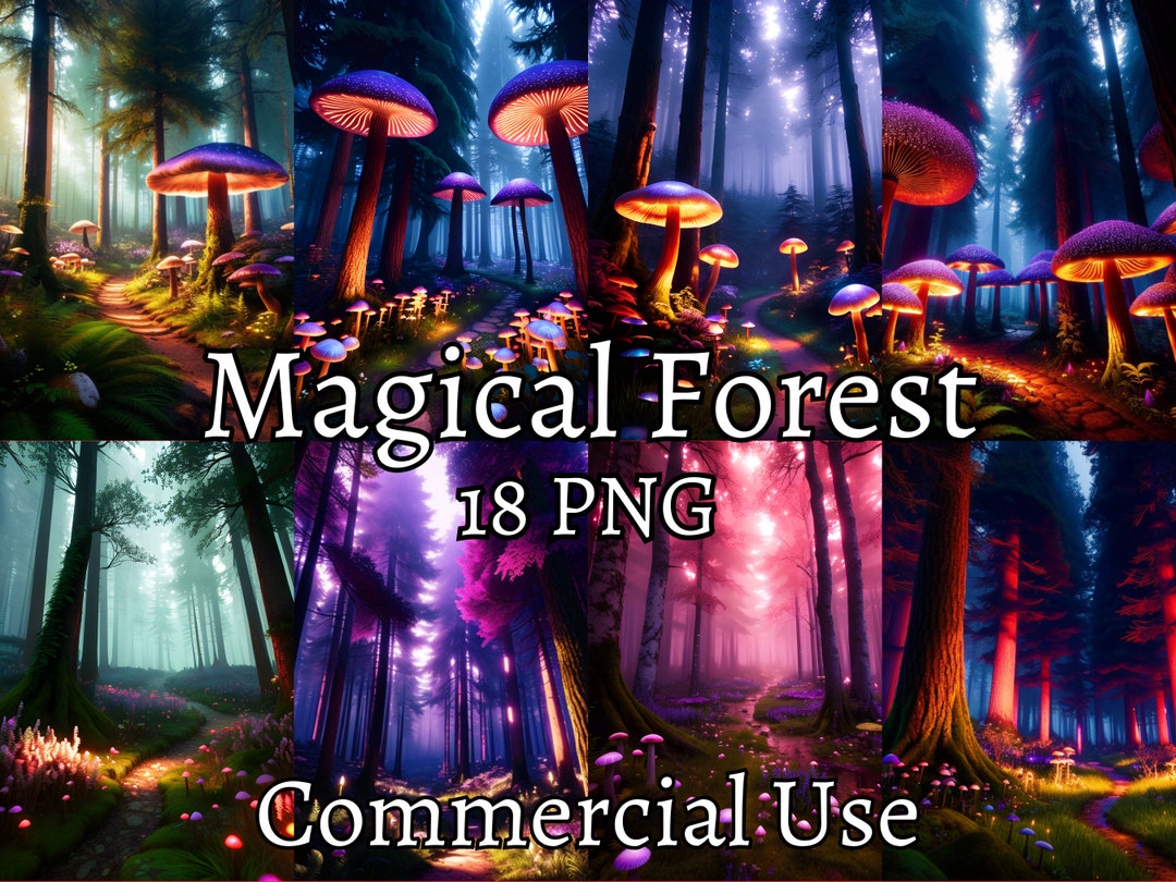 Fantasy Magical Forest Digital Print Bundle, 18 PNG, Commercial Use ...