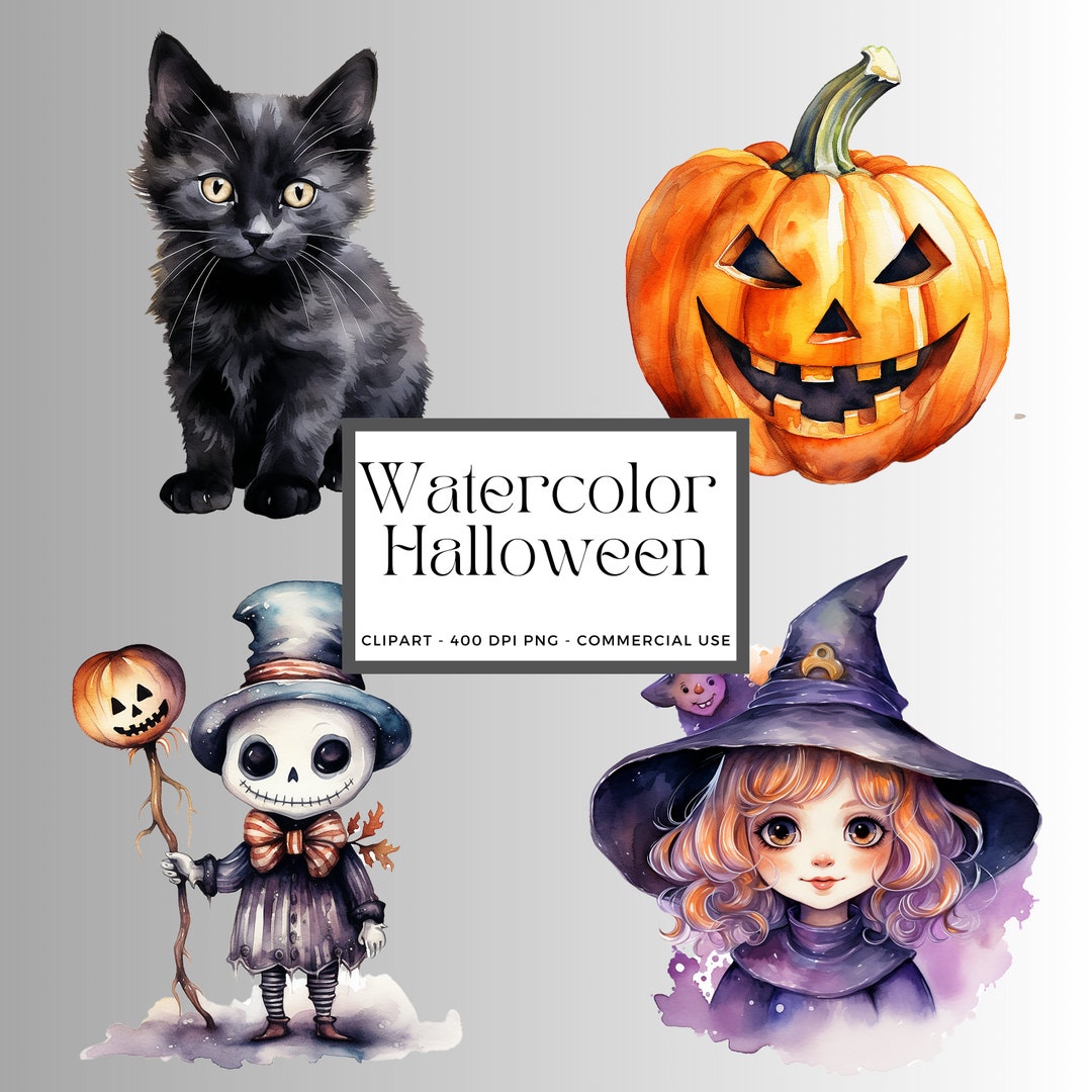 Watercolor Halloween Clipart - 20 Picture Bundle, Cute, Holiday, Fall ...