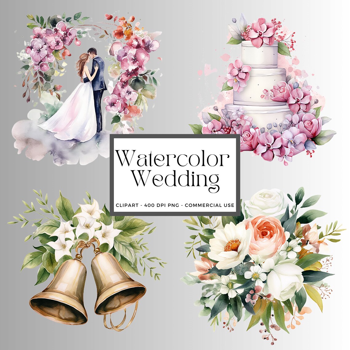 Watercolor Wedding Clipart - 20 Picture Bundle, Invitations, Floral ...