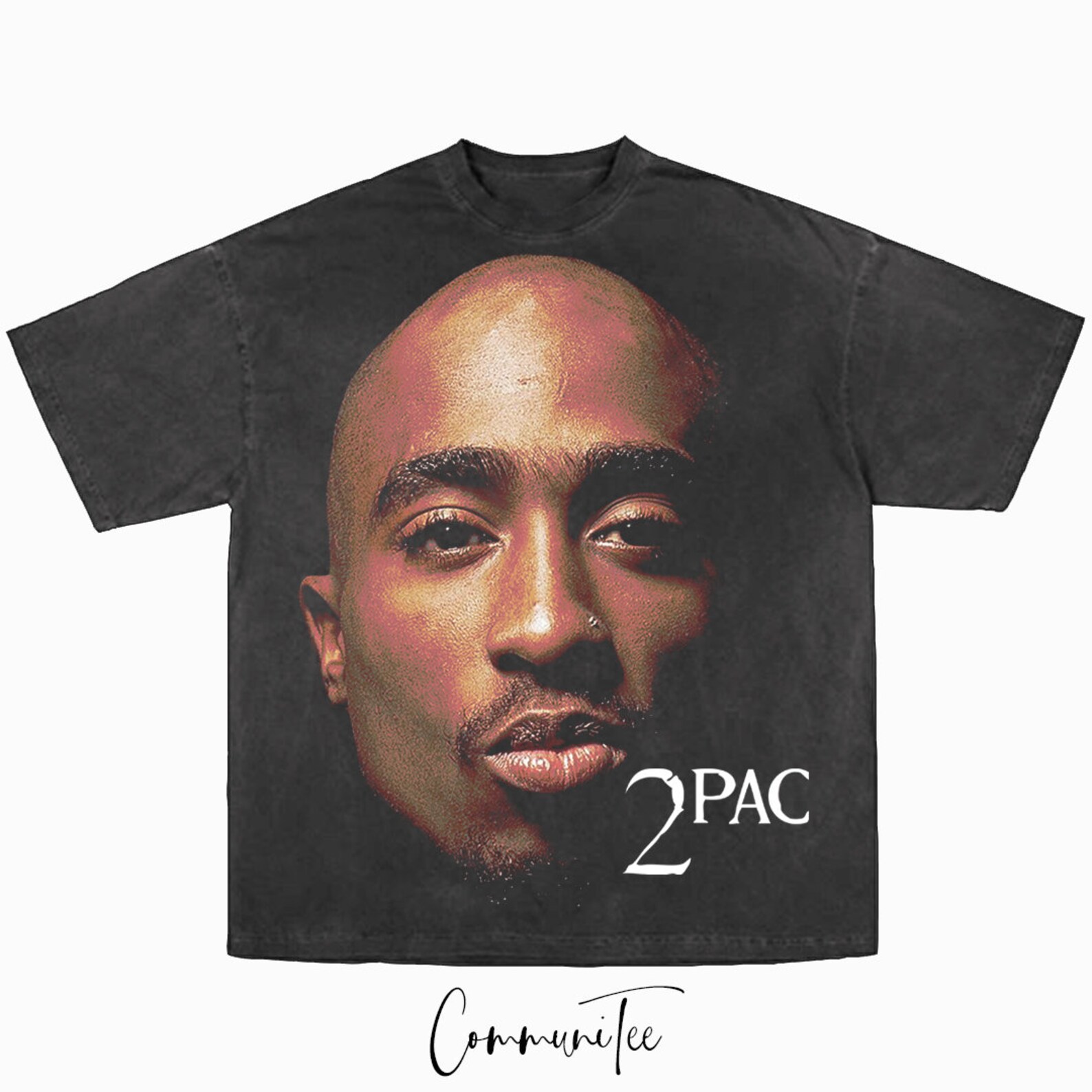 2pac Tupac Shakur Rap Tee Big Face Head Vintage Style Graphic - Etsy