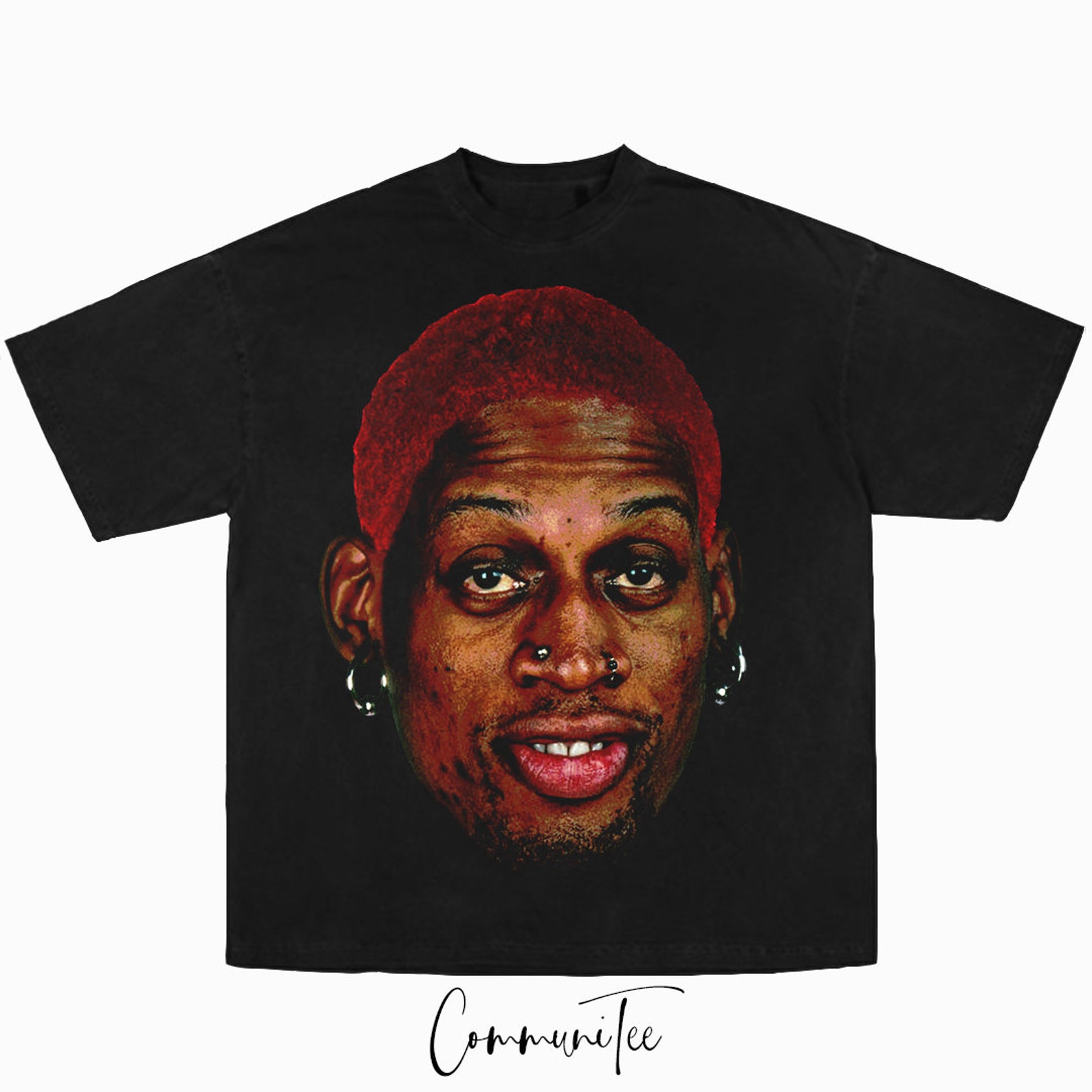 Dennis Rodman Rap Tee Big Face Head Red Blue Green Hair Vintage Style ...