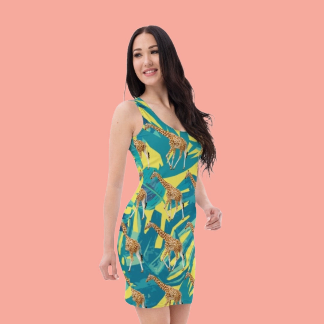 Sublimation Cut & Sew Yellow Dress With Green Tropical Leaves and ...