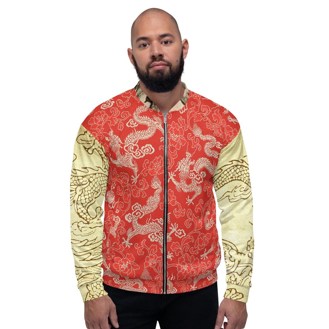 Unisex Bomber Jacket: Red Dragon Print, Trendy Sportwear - Etsy