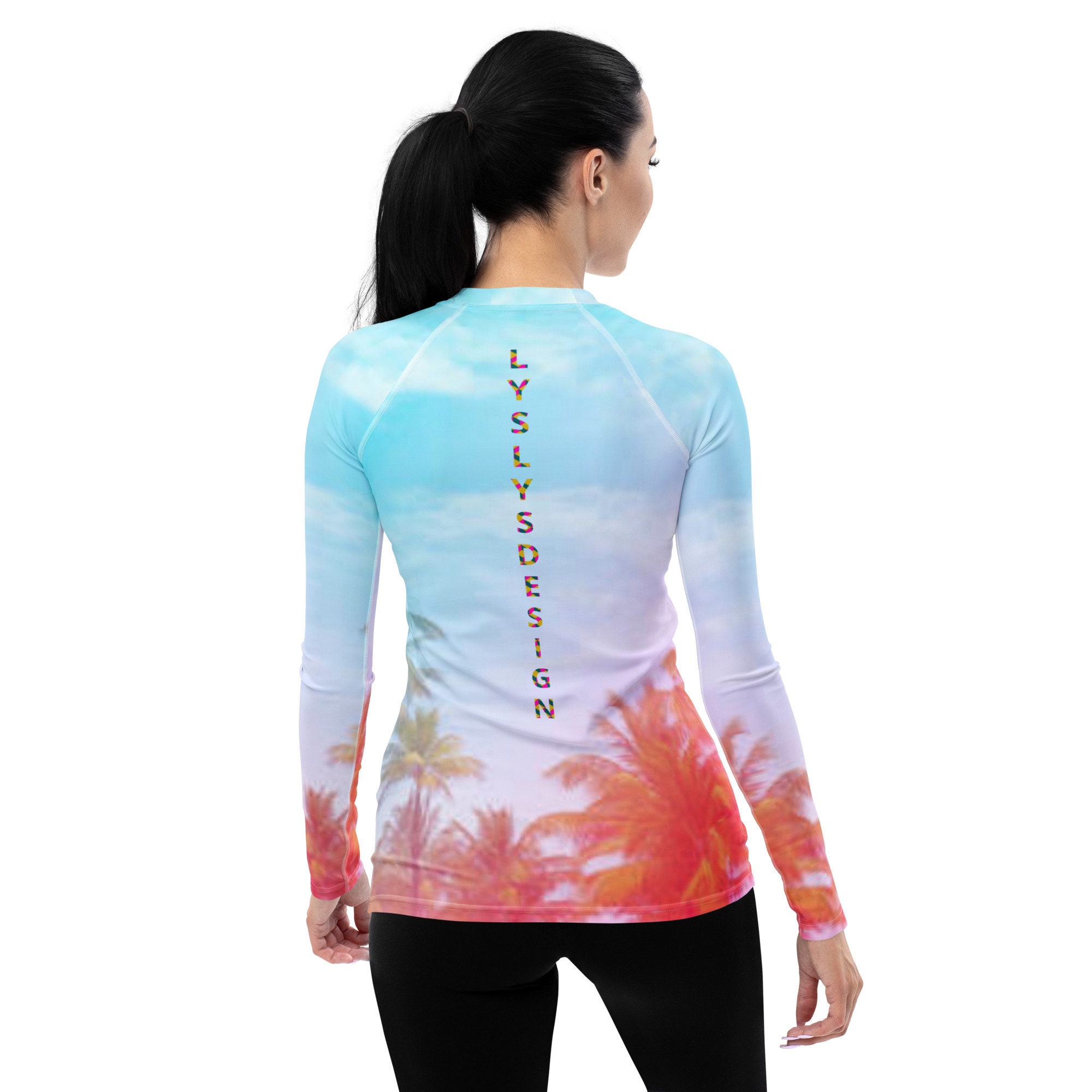 Women's Rash Guard With Tropical Feels-trendy Women Swimwear in Sky ...
