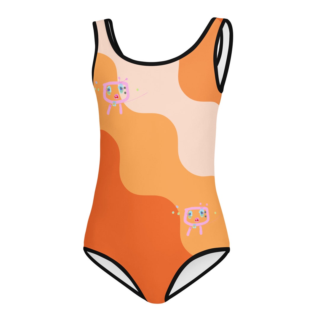 Trendy All-over Print Kids Swimsuit swimwear for Girl, Shades of Orange ...