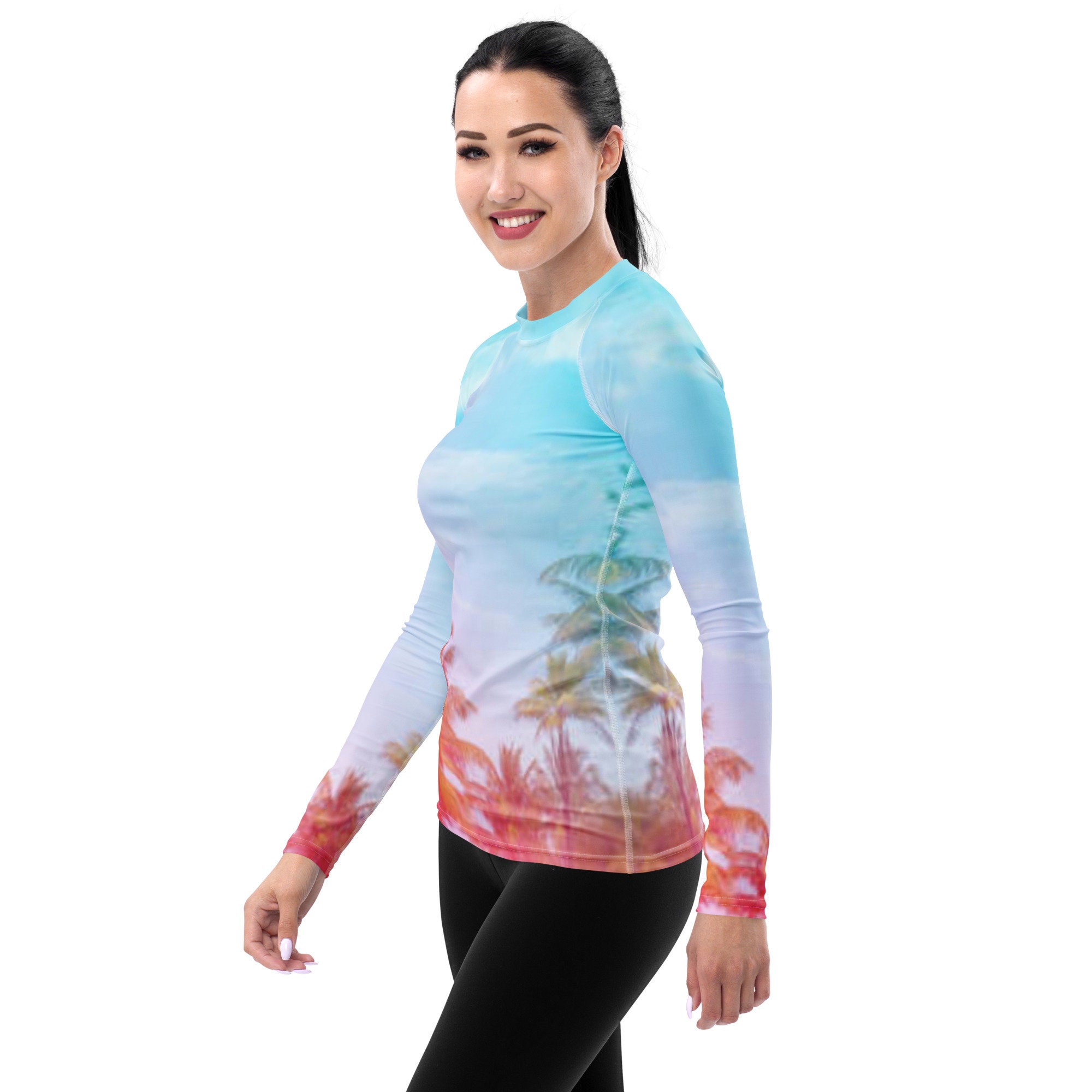 Women's Rash Guard With Tropical Feels-trendy Women Swimwear in Sky ...