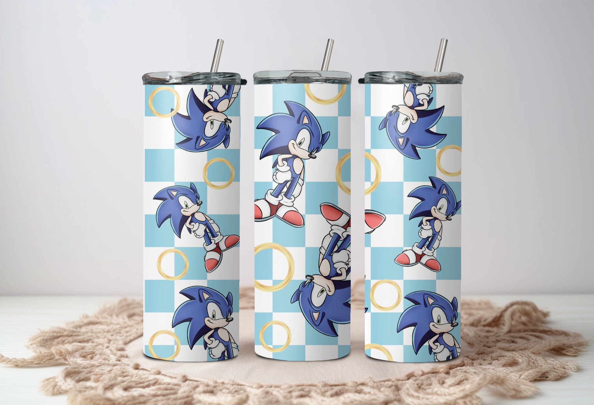 Retro Sonic Rings 20 Oz Skinny Tumbler Wrap | 300 DPI Tumbler Wrap ...