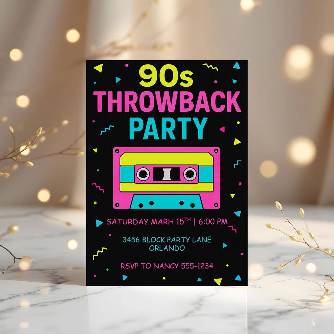 Editable 90s Throwback Party Invitation | Adult Birthday or Theme Night ...