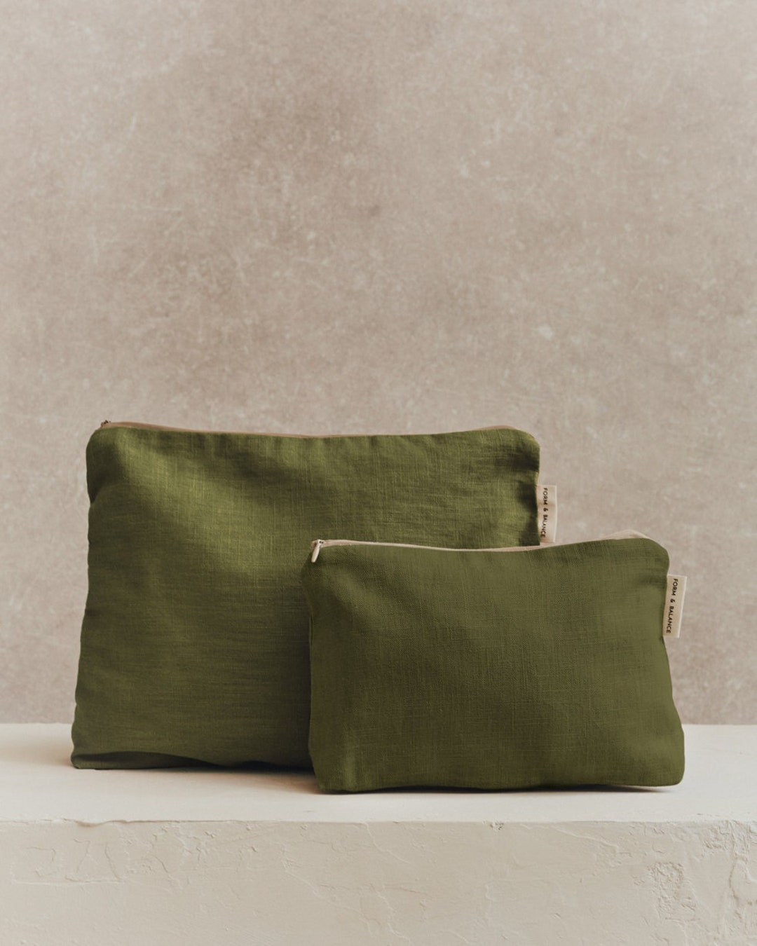Minimal Olive Green Linen Wash Bag - Etsy