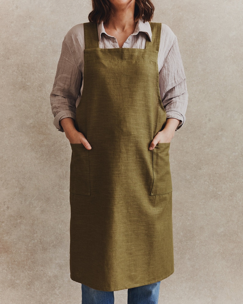 Japanese-style Crossover Apron – Olive Green, Handmade in Scotland - Etsy