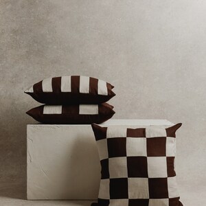 Square Chequered Linen Cushion Cover in Espresso Brown and Ecru - Etsy