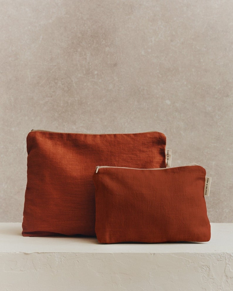 Minimal Rust Orange Linen Wash Bag - Etsy