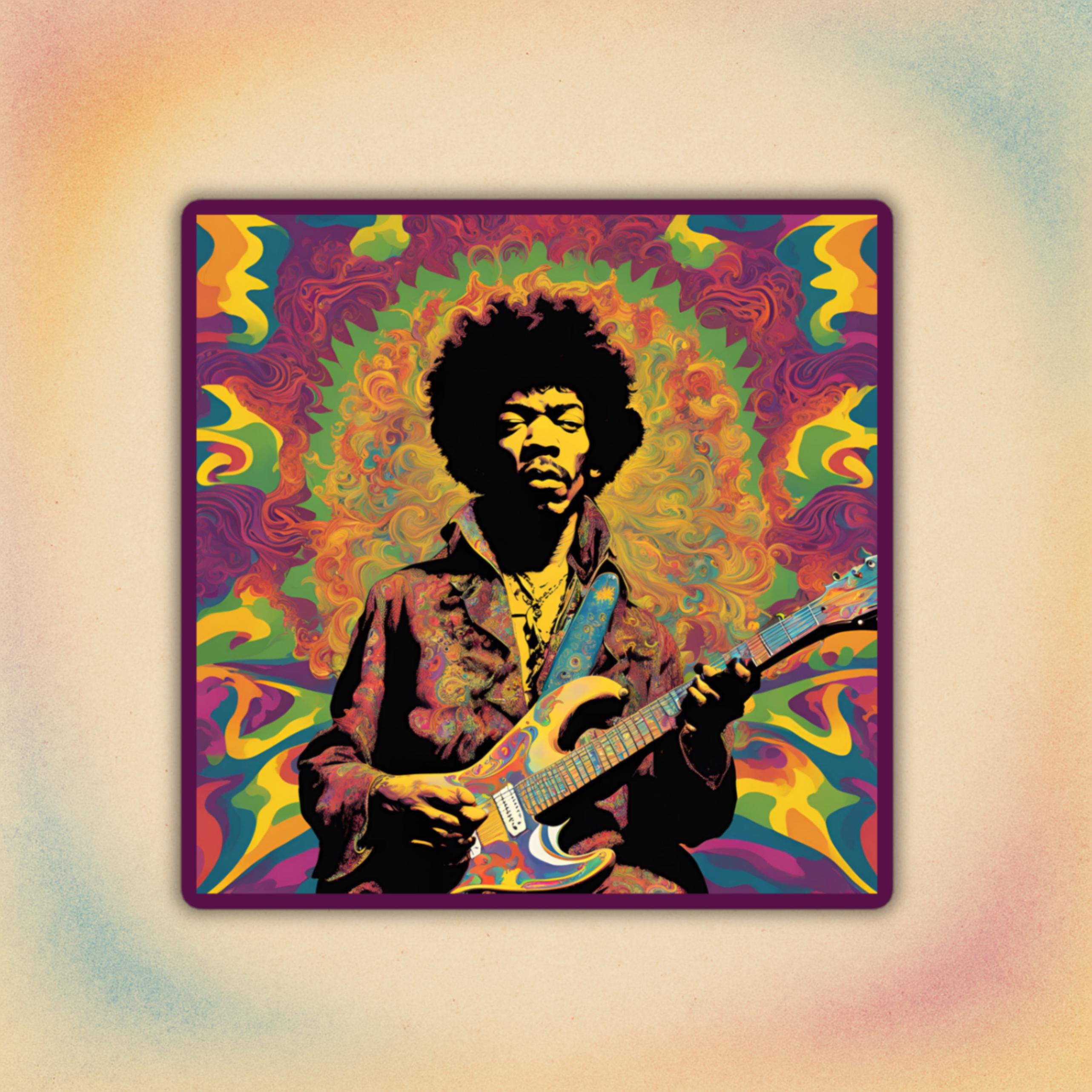 Jimi Hendrix Psychedelic Guitar Sticker: Vintage Rock Music Art - Etsy