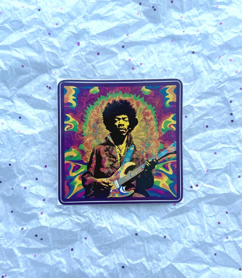 Jimi Hendrix Psychedelic Guitar Sticker: Vintage Rock Music Art - Etsy