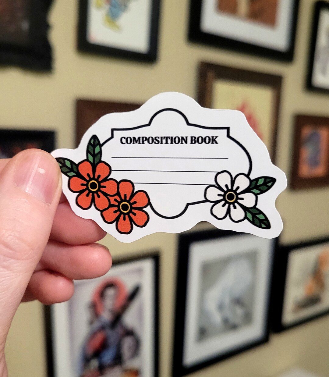 Cute Tattoo Composition Book Sticker, Book Lover Gift, Book Flash ...