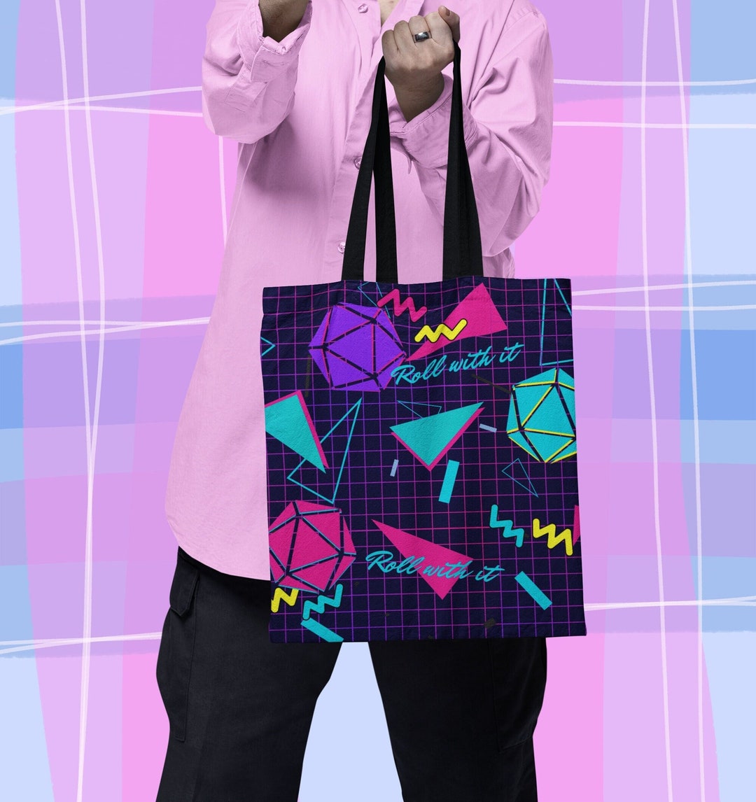 Retro D20 Dice Tote Bag, Dungeons and Dragons Book Bag, Roll With It ...