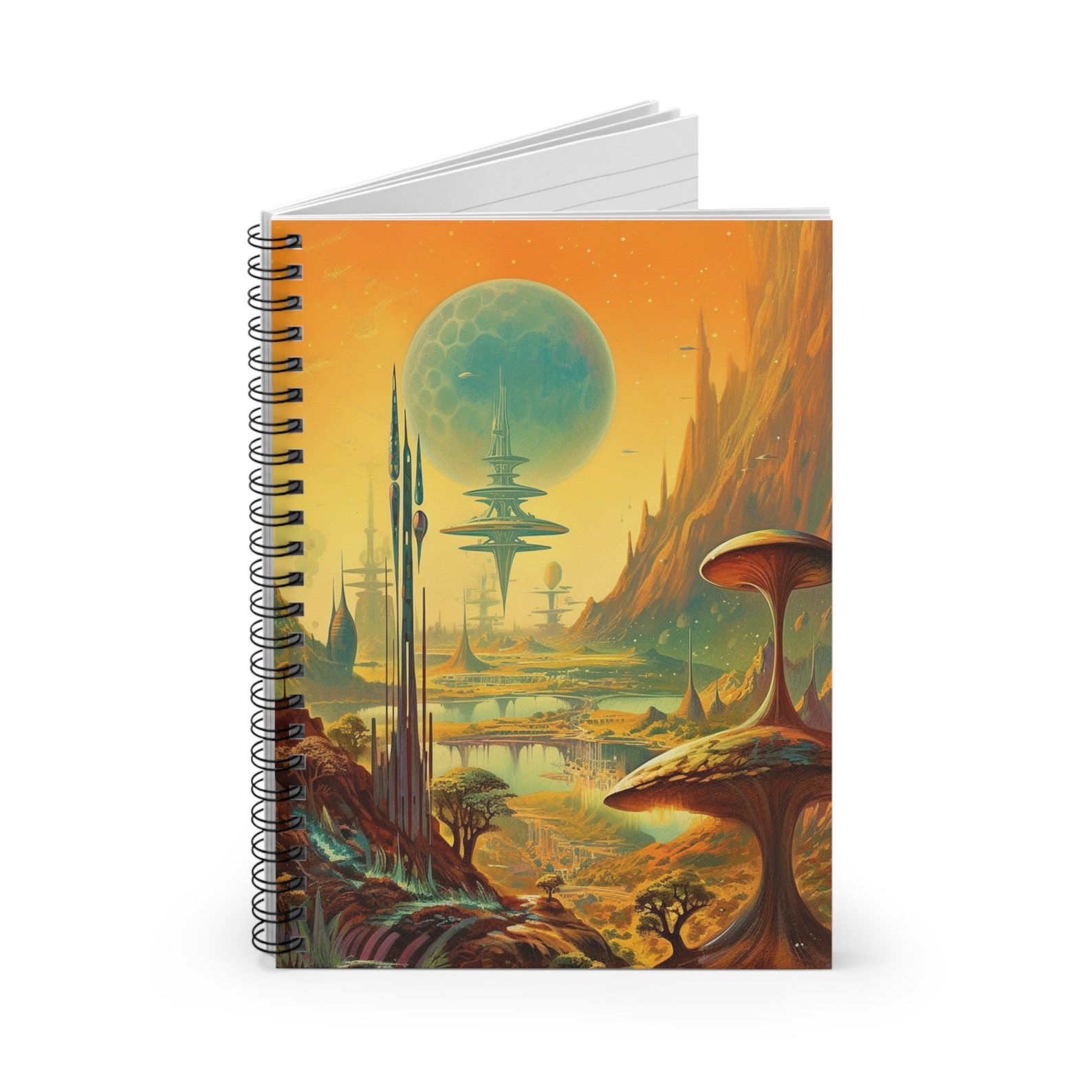 Retro Futuristic Journal, Lined Scifi World Builder Notebook, Spiral ...
