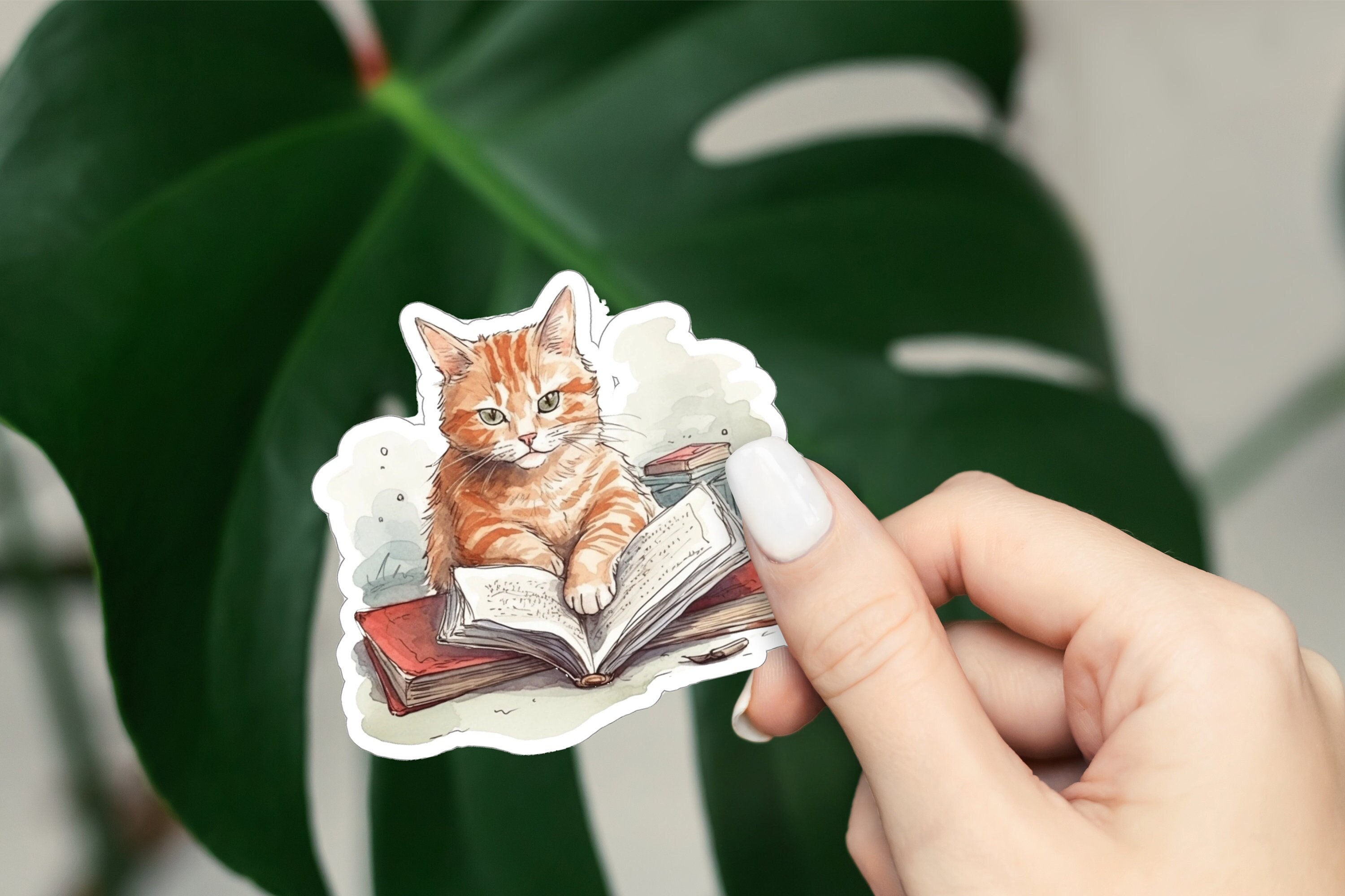 Cute Orange Tabby Sticker, Meow Meow, Cat Lady Reading Gift, Present ...