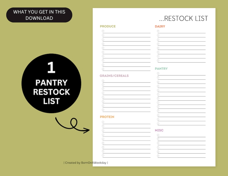 Weekly Meal Planner Printable: Colorful Menu, Grocery List (digital ...
