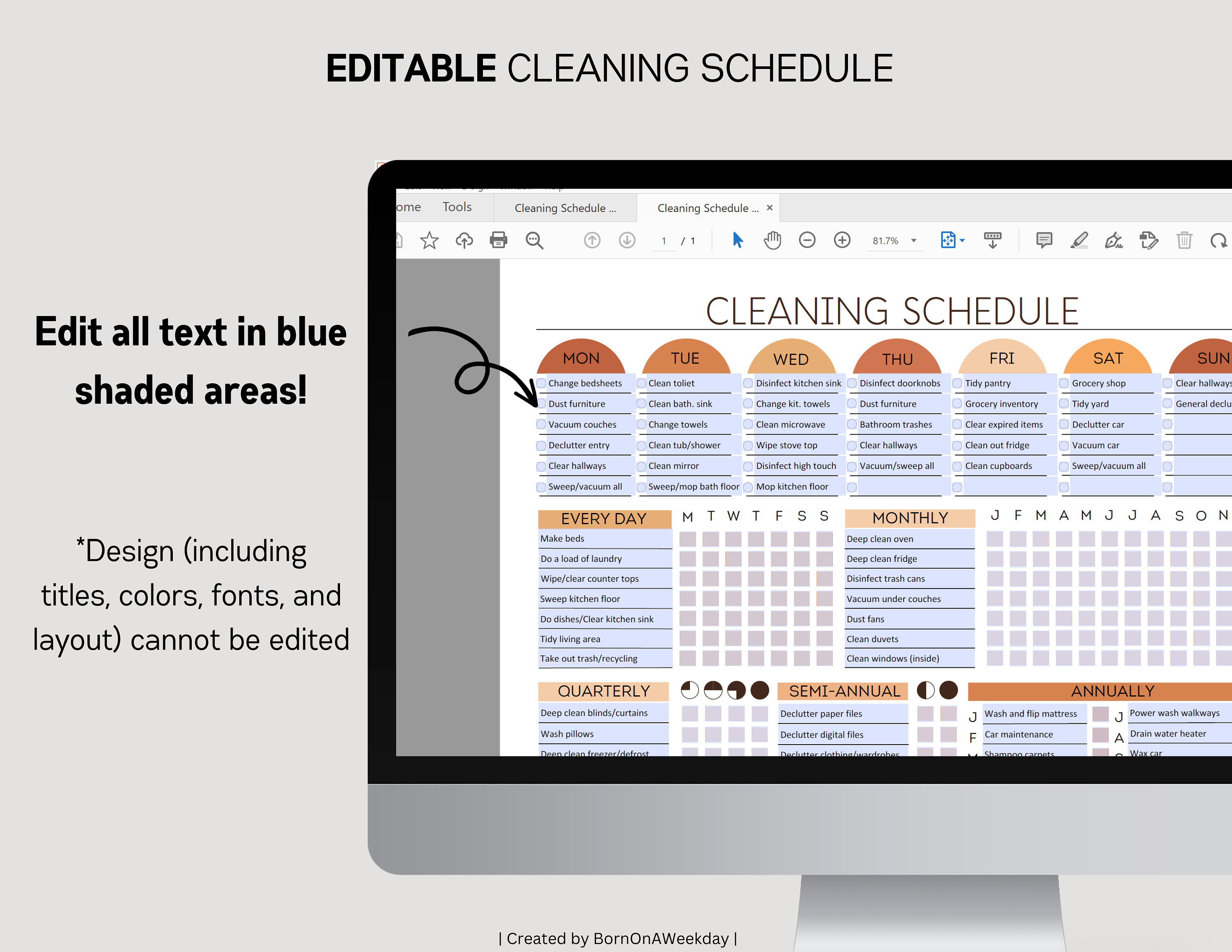 Editable Cleaning Planner: Boho Chore Chart (digital Download PDF) - Etsy
