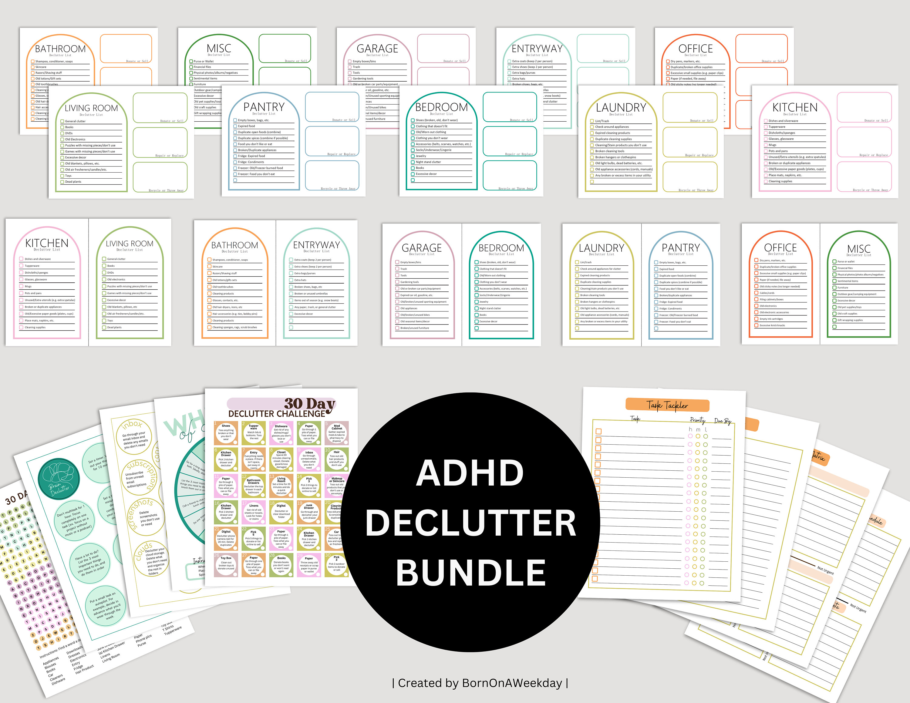 ADHD Decluttering Bundle: 30-day Challenge, Checklists (digital ...