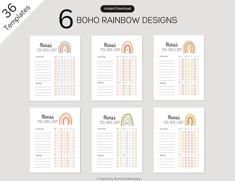 Boho Rainbow Kids Chore Chart: Editable Weekly Planner (printable) - Etsy