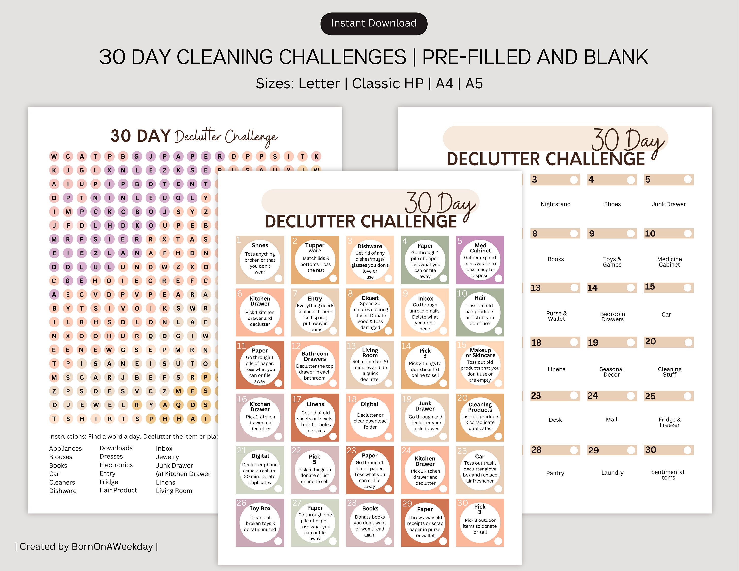 30 Day Declutter Challenge, Home Declutter Planner, Spring Clean, Declutter Checklist, Cleaning ...