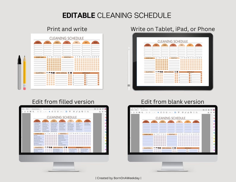 Editable Cleaning Planner: Boho Chore Chart (digital Download PDF) - Etsy