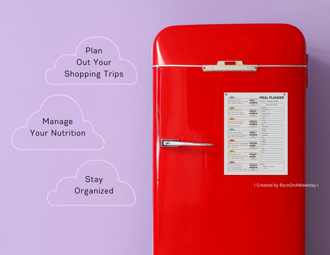 Printable Meal Planner and Grocery List, Colorful Weekly and Monthly ...