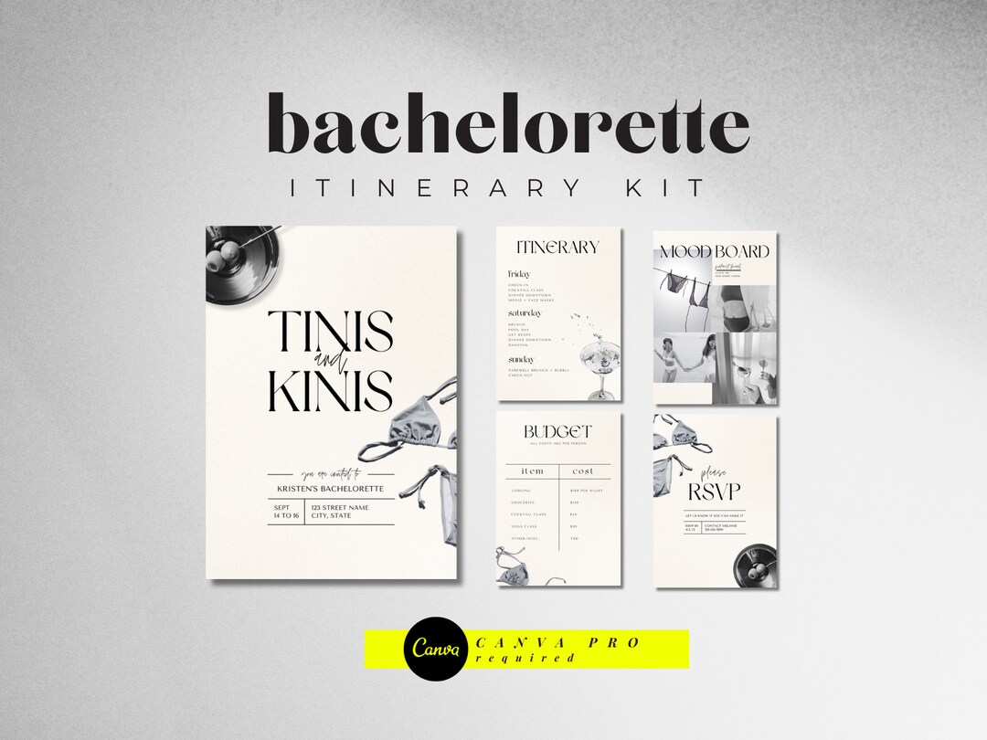 Editable Bachelorette Party Lite Itinerary Kit | Bikini and Martini ...