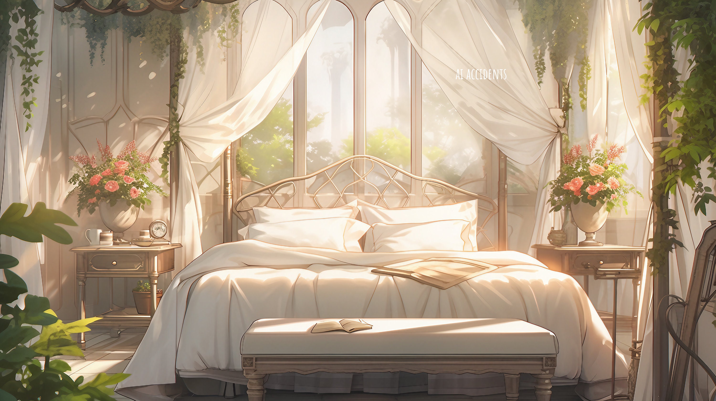6 Bright Floral Bedroom Vtuber Backgrounds, Vtuber Backdrop, Stream ...