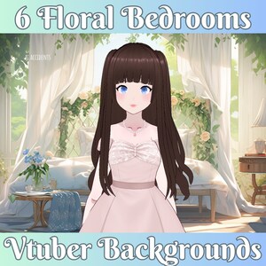 6 Bright Floral Bedroom Vtuber Backgrounds, Vtuber Backdrop, Stream ...